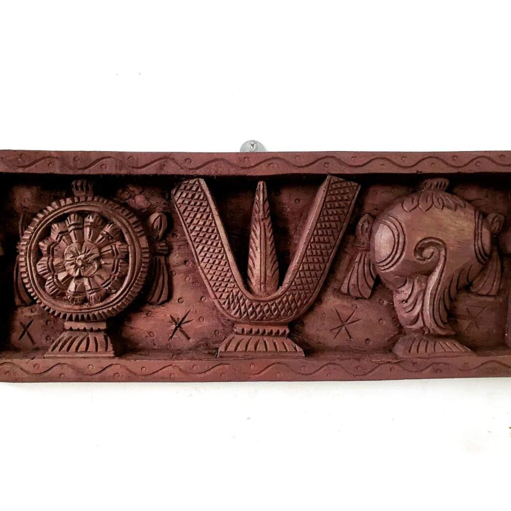 Vaishnavaite wall panel with Vishnu naama, Sankha, Chakkra, Garuda and ...