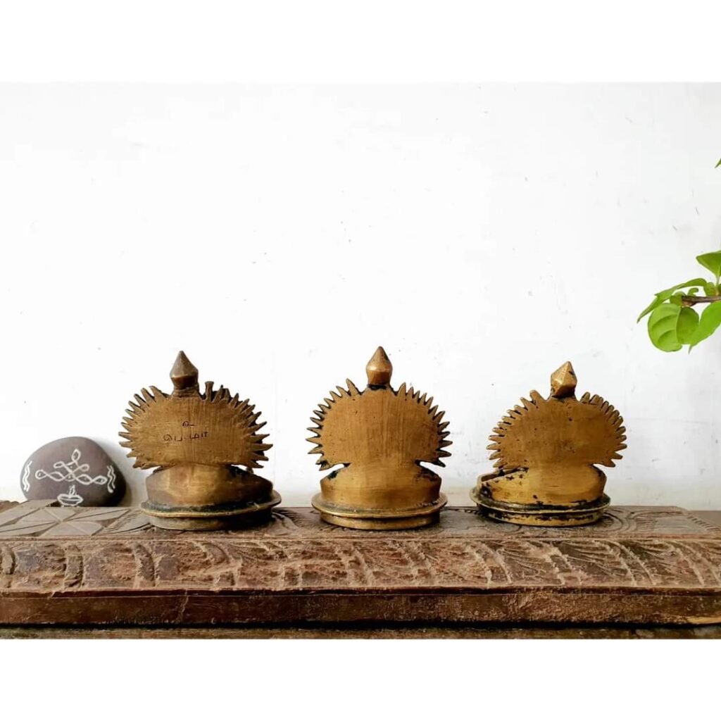 Sun Moon Vishnu Sridevi Bhudevi oil lamps set - Indian Antique Quest