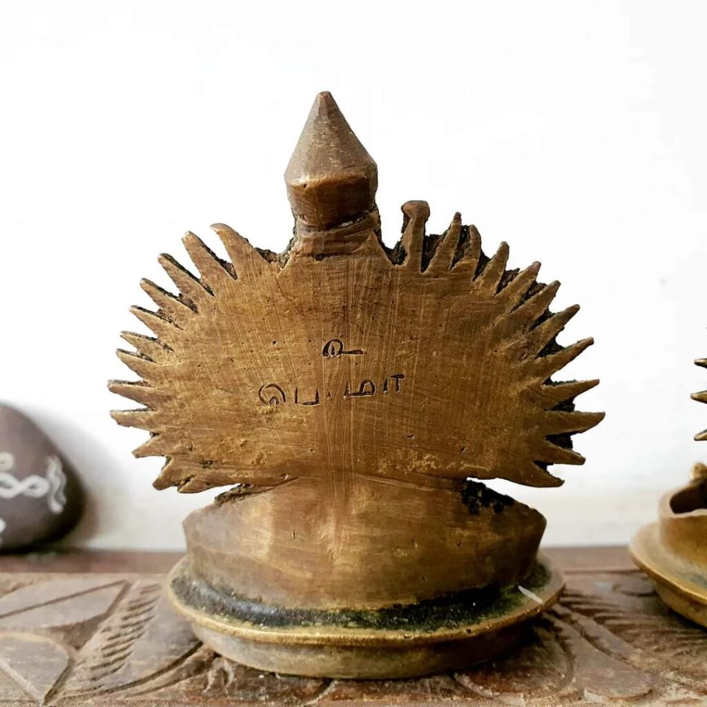 Sun Moon Vishnu Sridevi Bhudevi oil lamps set - Indian Antique Quest