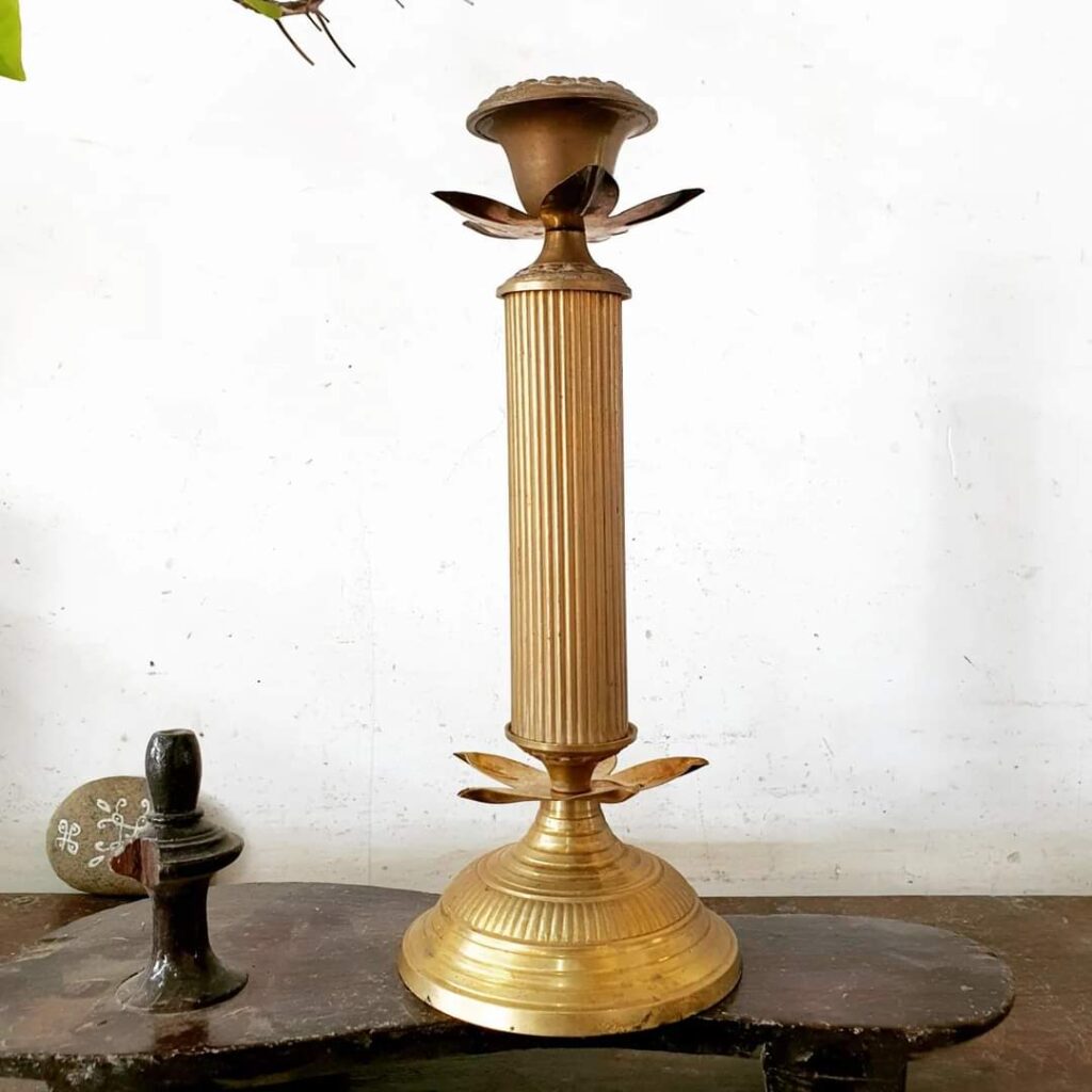 Roman Pillar Candle stand with ribbed pattern stem - Indian Antique Quest