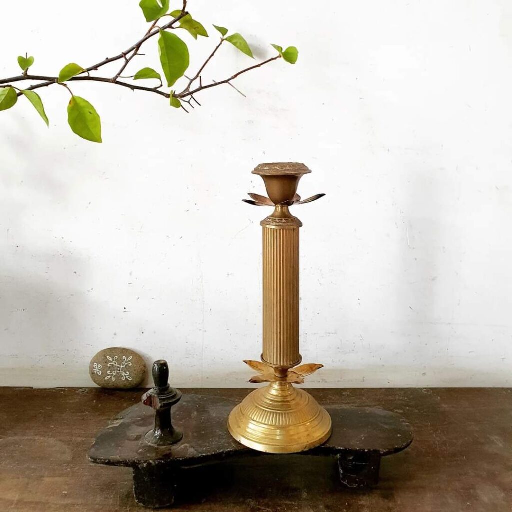 Roman Pillar Candle stand with ribbed pattern stem - Indian Antique Quest