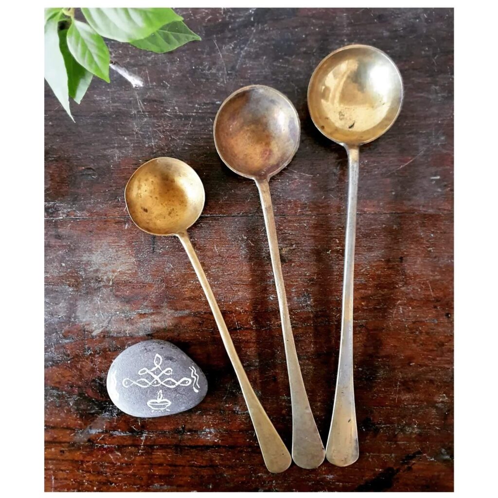 Collection of Bronze round ladle assorted set of three servers - Indian ...