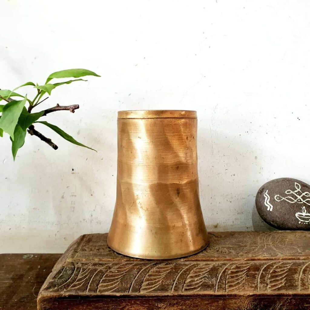 Giant Milk tumbler heavy cast handmade golden bronze - Indian Antique Quest