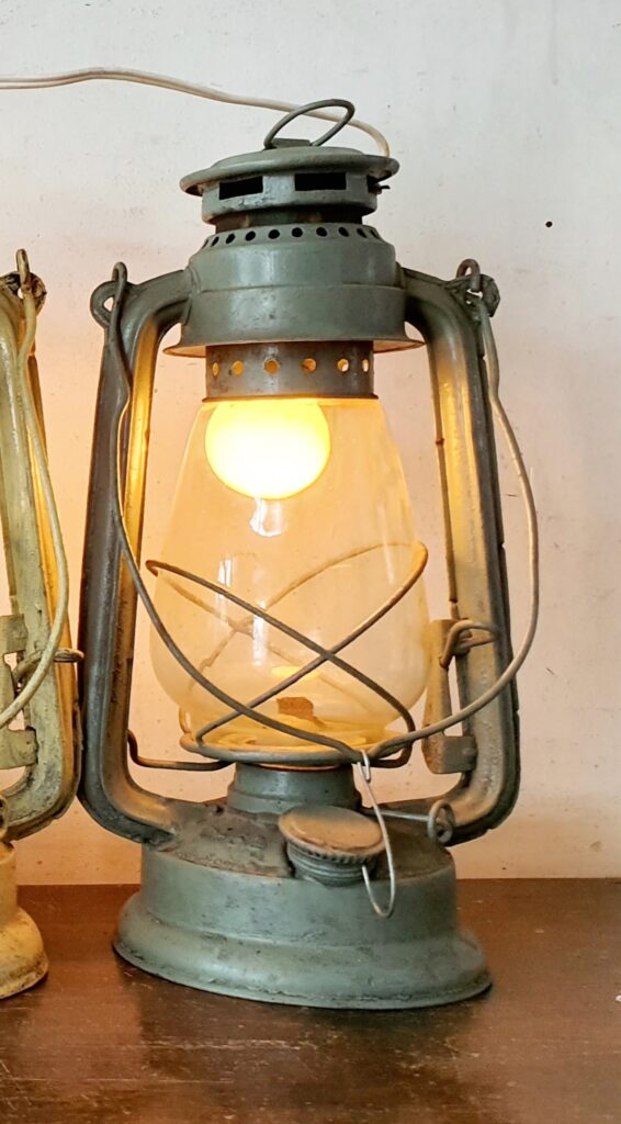 Vintage Hurricane lantern with electric bulb fitting pastel grey colour ...